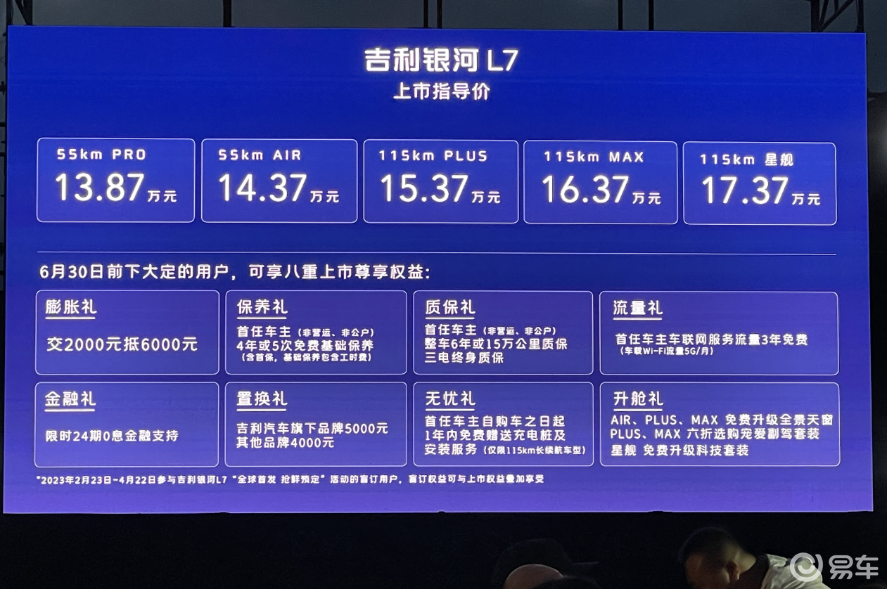 最大续航里程1370km 吉利银河L7正式上市_易车
