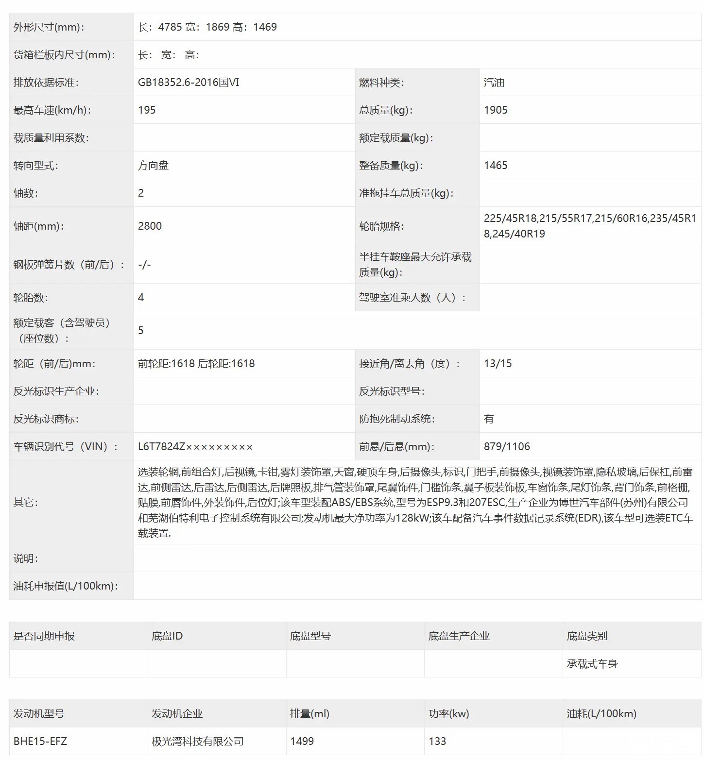 星瑞新车换装了型号为“BHE15-EFZ”的1.5T发动机_易车
