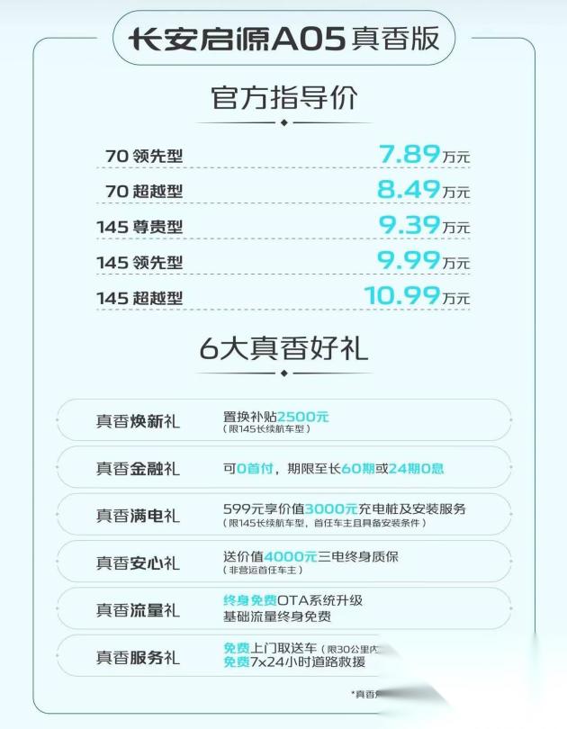 售价 7.89-11.29 万元 长安启源 A05/Q05 真香版正式上市_易车
