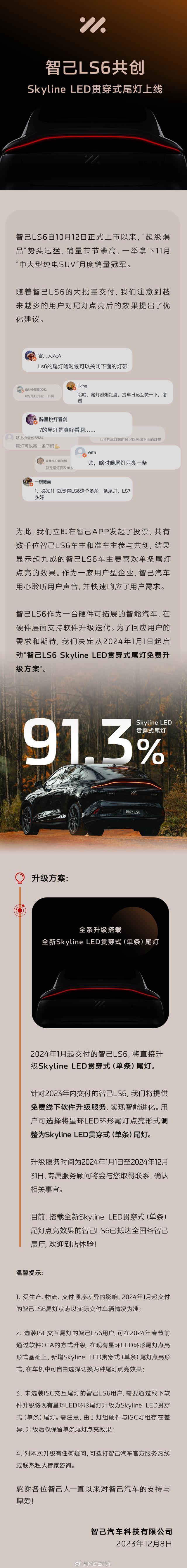 智己LS6共创Skyline LED贯穿式尾灯上线_易车