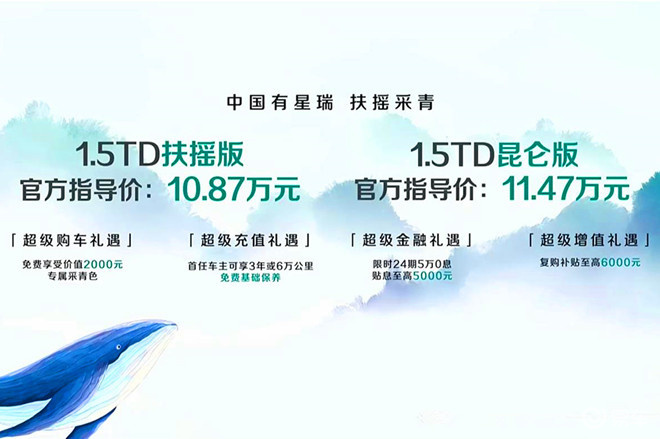 星瑞推出“扶摇采青”，1.5TD车型10.87万元起上市_易车