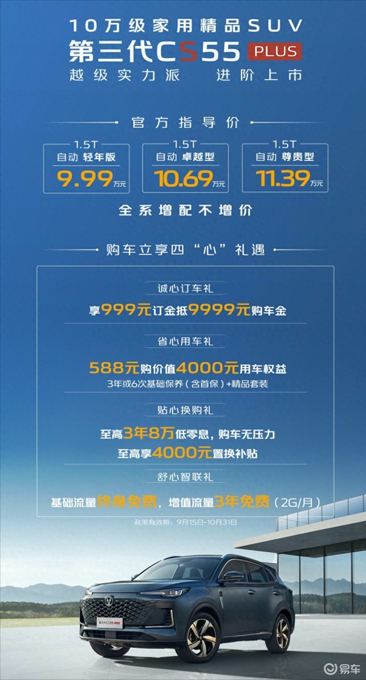 品质提升 10万级SUV爆款 第三代CS55PLUS上市_易车