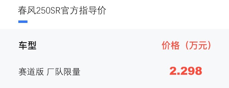 春风250SR厂队限量版发布 售价22980元_易车