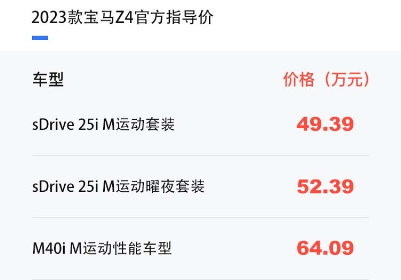 2023款宝马Z4上市 售49.39万元起/共3款车型_汽车产经网