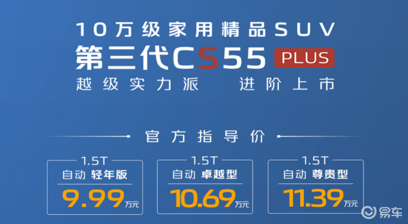 第三代CS55PLUS上市，9.99万起_易车