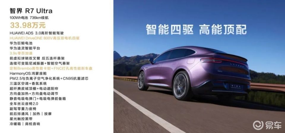 智界R7售25.98万起，华为智驾+802km续航_易车